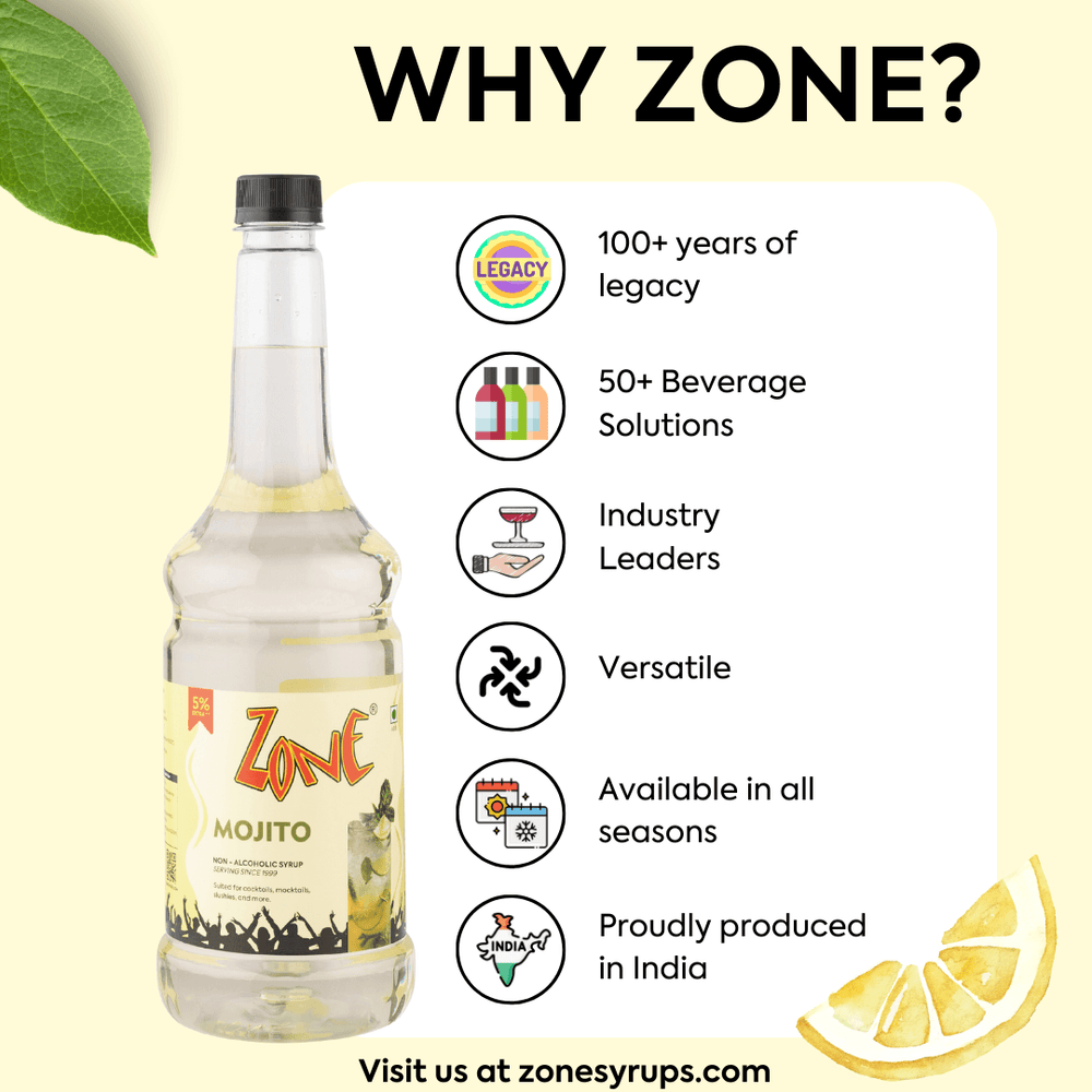 Zone Mojito Flavoured Syrup 1L | Mocktails, Cocktails & more