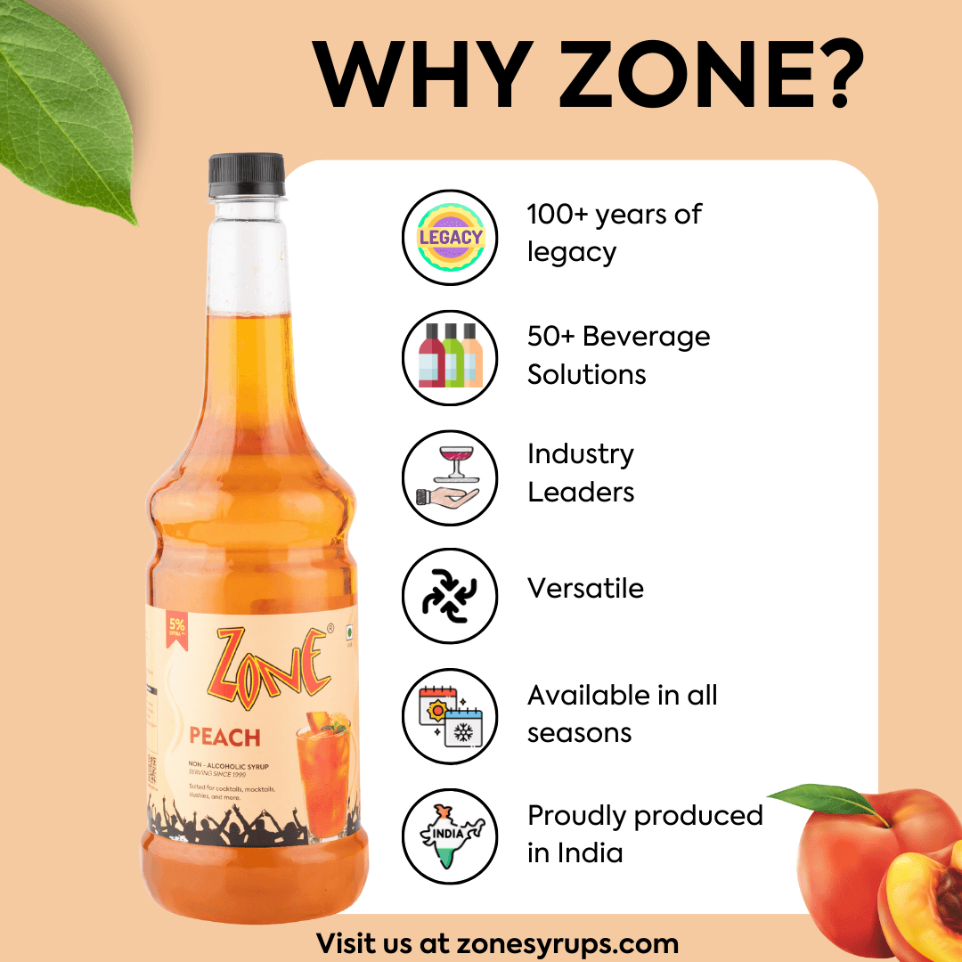 Zone Peach Flavoured Syrup 1L | Mocktails, Cocktails, & more – ZONE